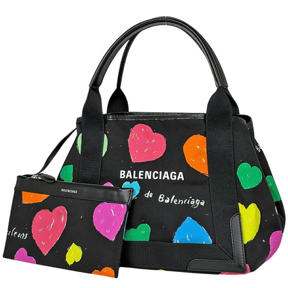 Balenciaga | Bags | Balenciaga Navy Blue Cabas Handbag Logo Heart Tote ...